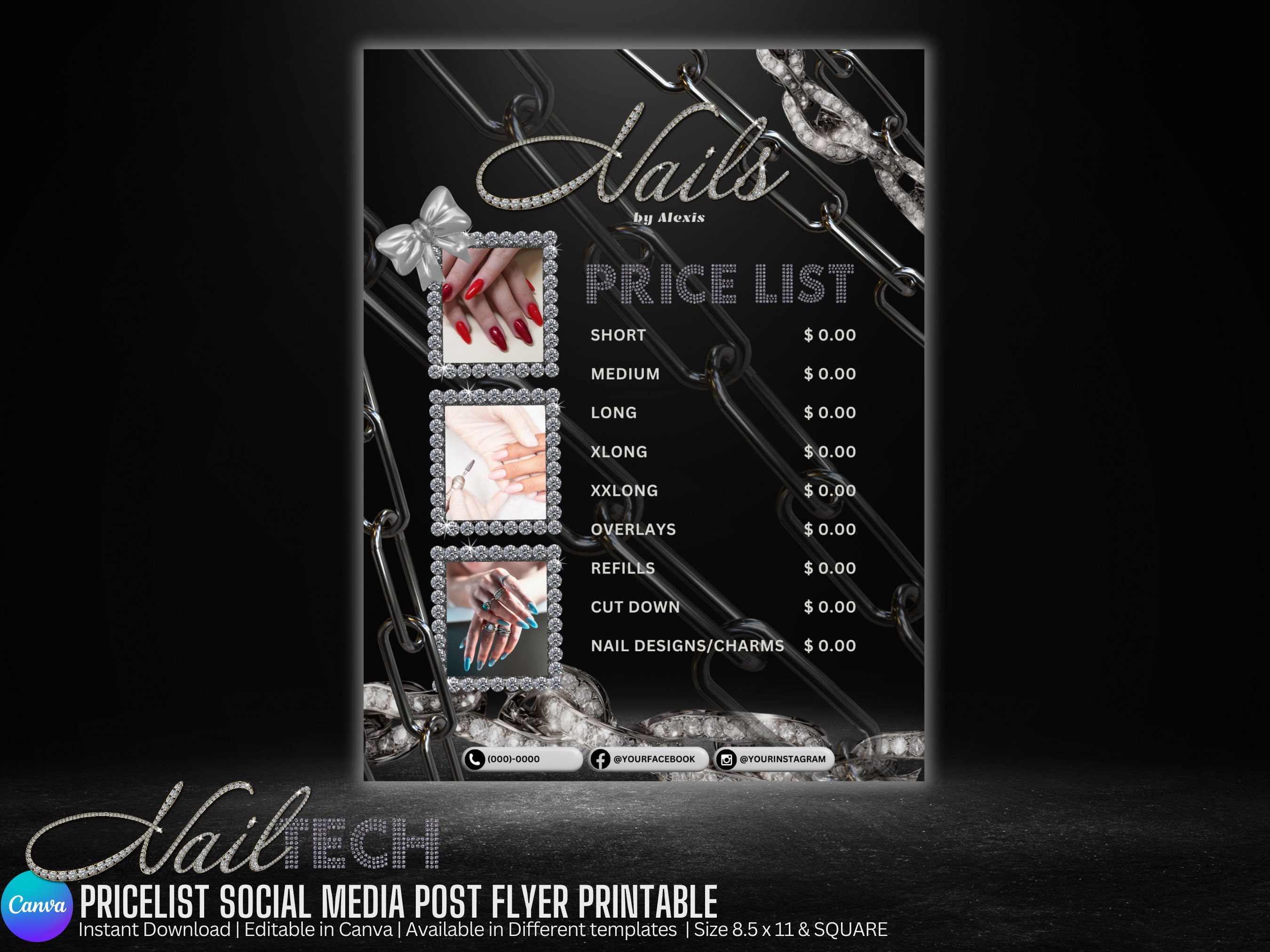 Nails Tech Price List Flyer Template Canva, Editable Nail Beauty Salon ...