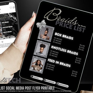 Braids Price List Flyer Template Canva, Editable Hair Stylist Beauty ...