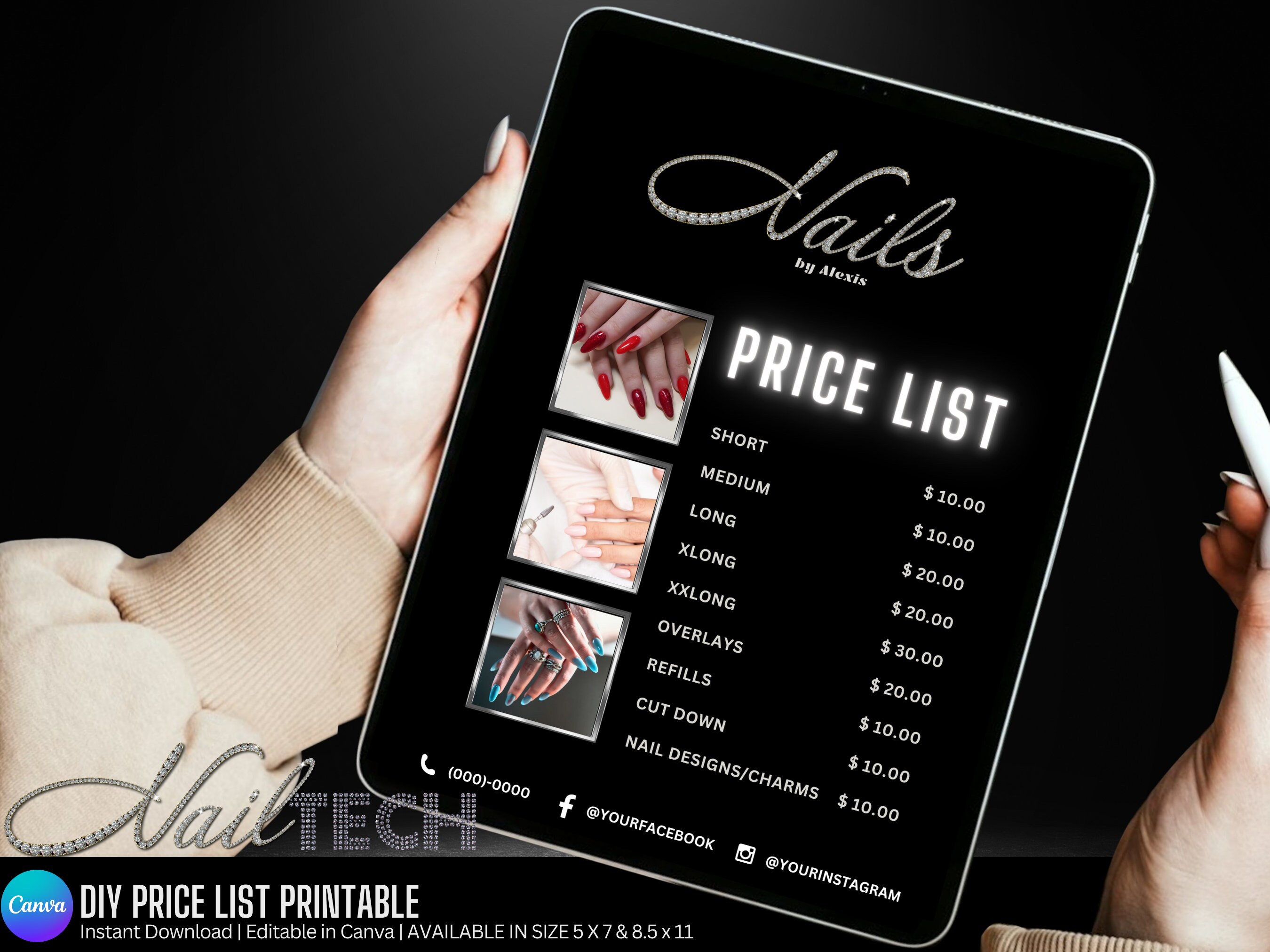 Nails Tech Price List Flyer Template Canva, Editable Nail Beauty Salon ...