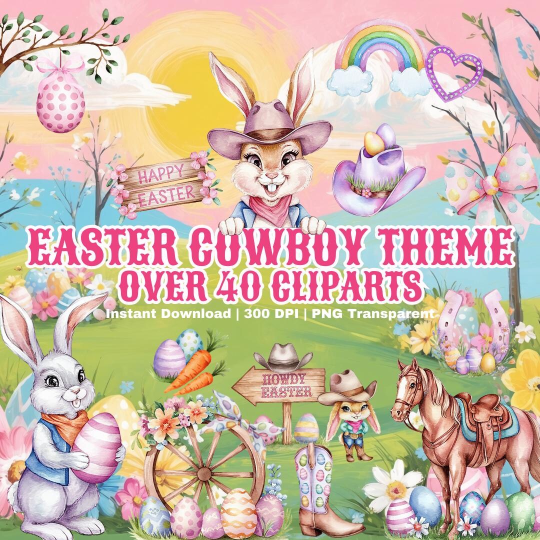 Easter Cowboy Clipart Western Easter PNG Pastel Easter Egg Meadow ...