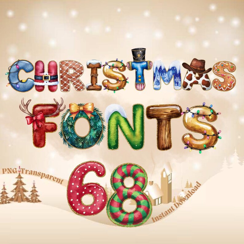 Christmas Fonts PNG Alphabet Numbers Symbol Gold Digital Clipart Trendy ...