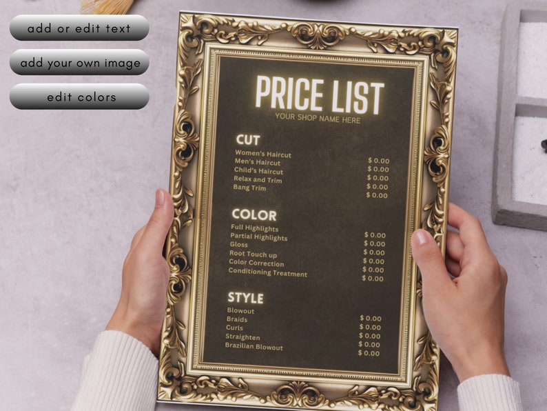 DIY Price List Template Canva, Editable Hair Stylist Template Design ...