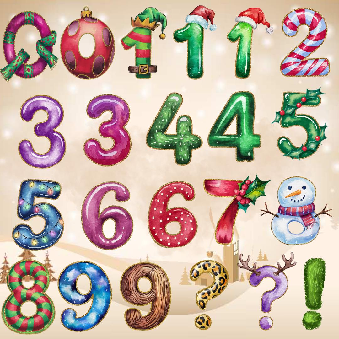 Christmas Fonts PNG Alphabet Numbers Symbol Gold Digital Clipart Trendy ...