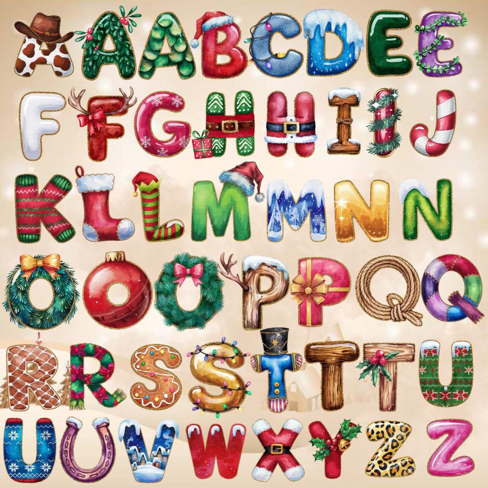 Christmas Fonts PNG Alphabet Numbers Symbol Gold Digital Clipart Trendy ...