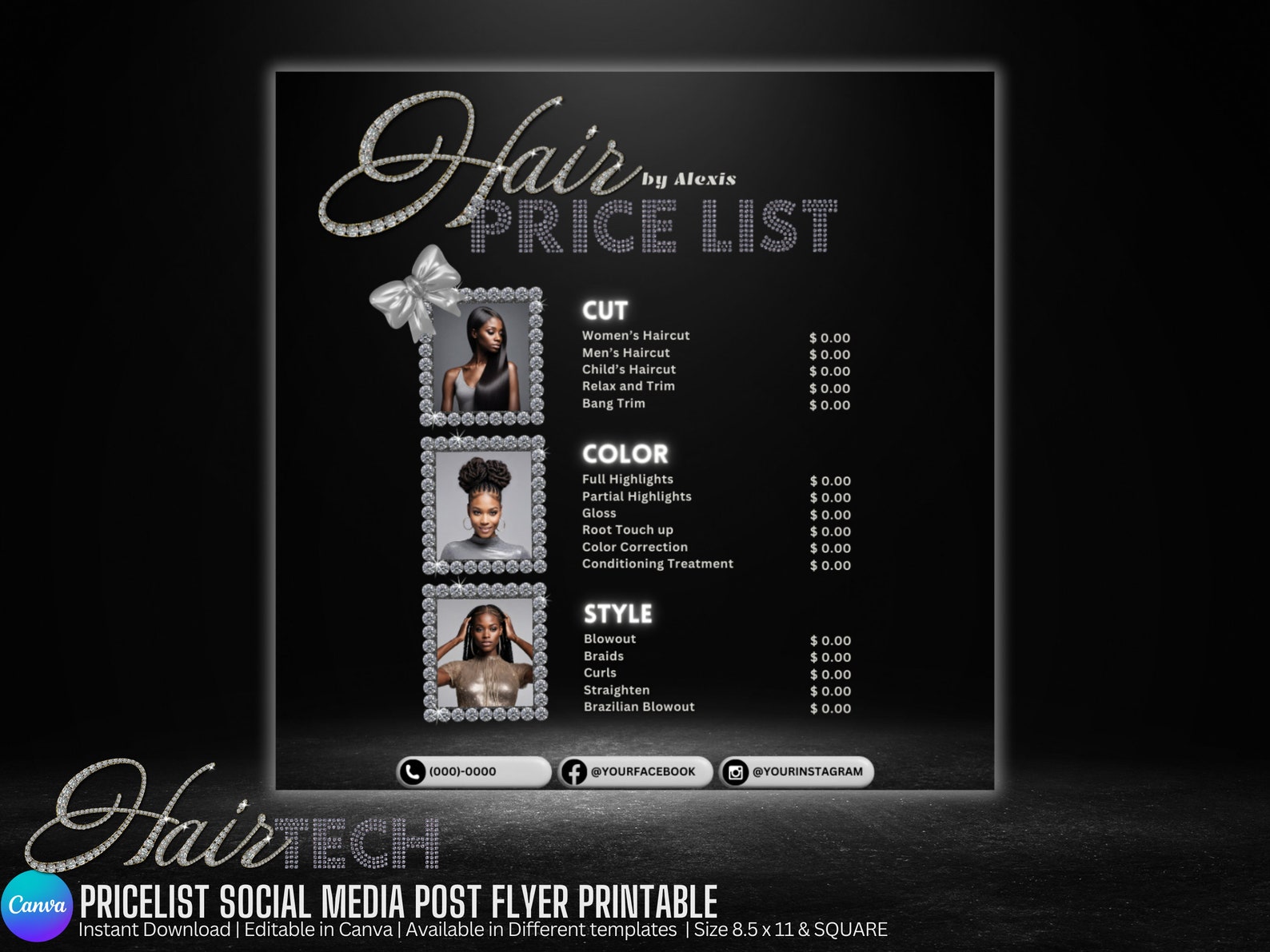DIY Price List Template Canva, Editable Hair Stylist Template Design ...