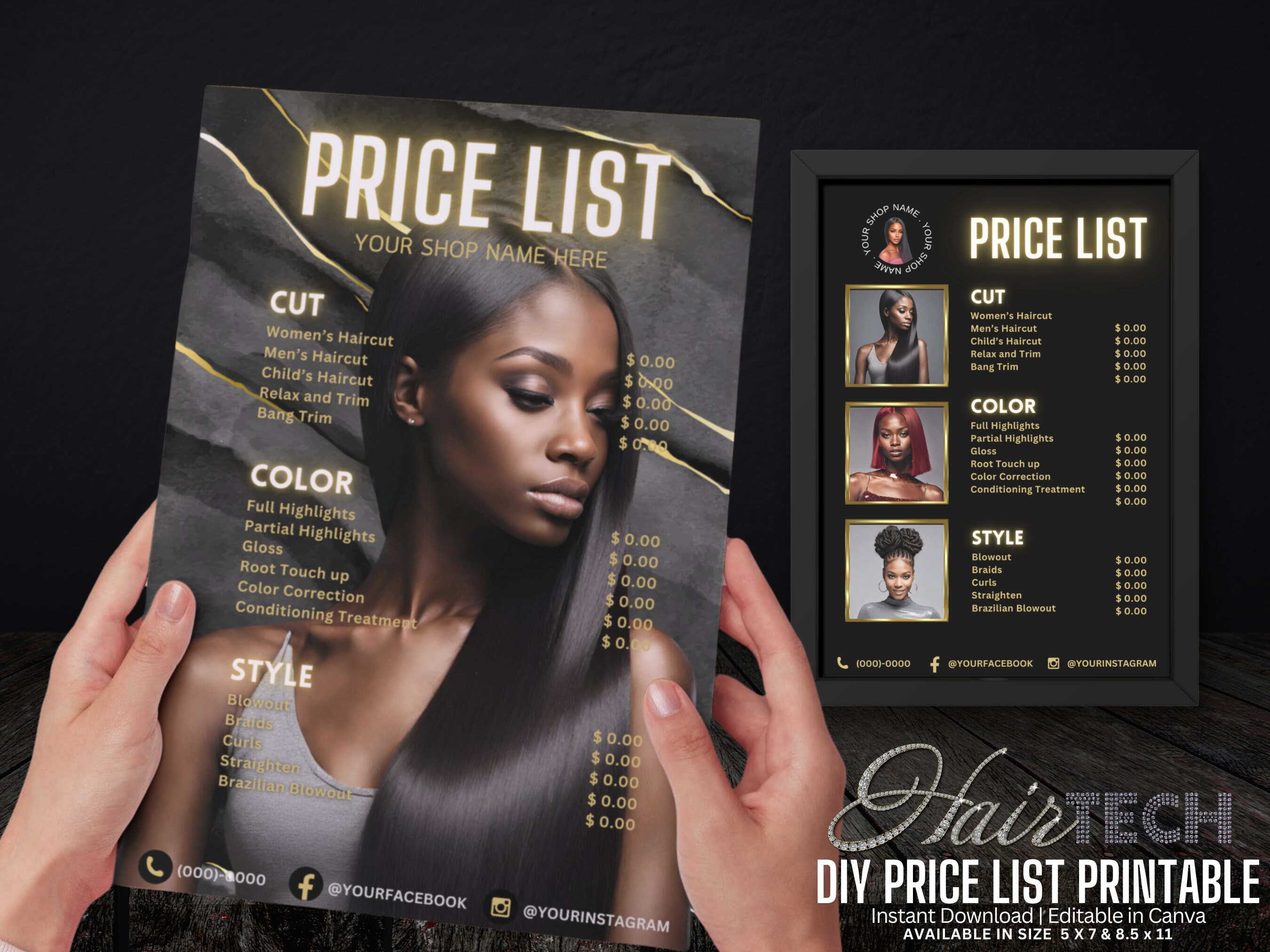 DIY Price List Template Canva, Editable Hair Stylist Template Design ...