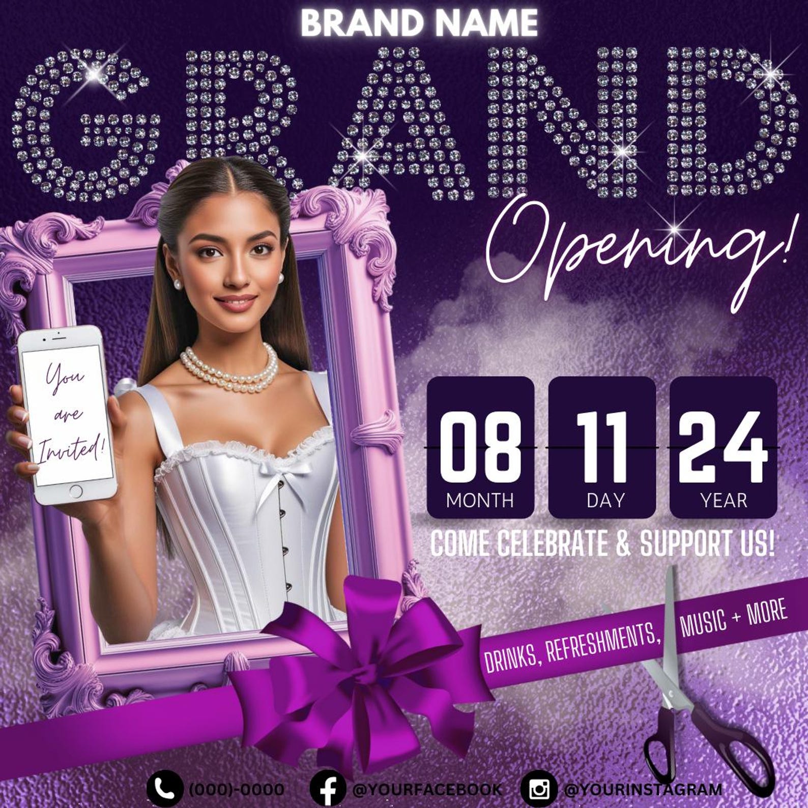 Grand Opening Flyer Template DIY Grand Opening Template Glam Grand Opening Coquette Editable ...