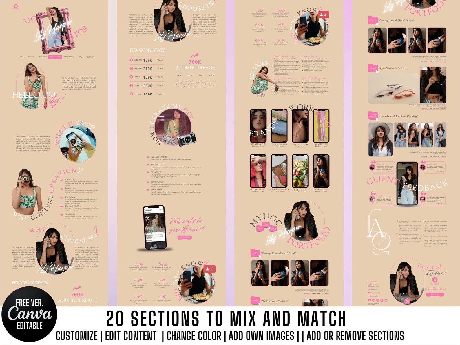 Minimalist UGC Complete Beige UGC Portfolio Template Canva Ugc Website ...