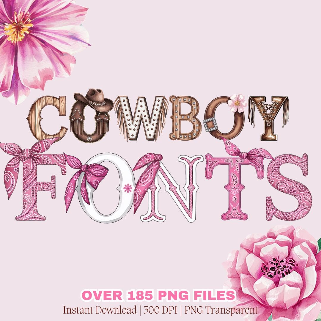 Cowgirl Font PNG Collection Western Alphabet Character Pink Trendy ...