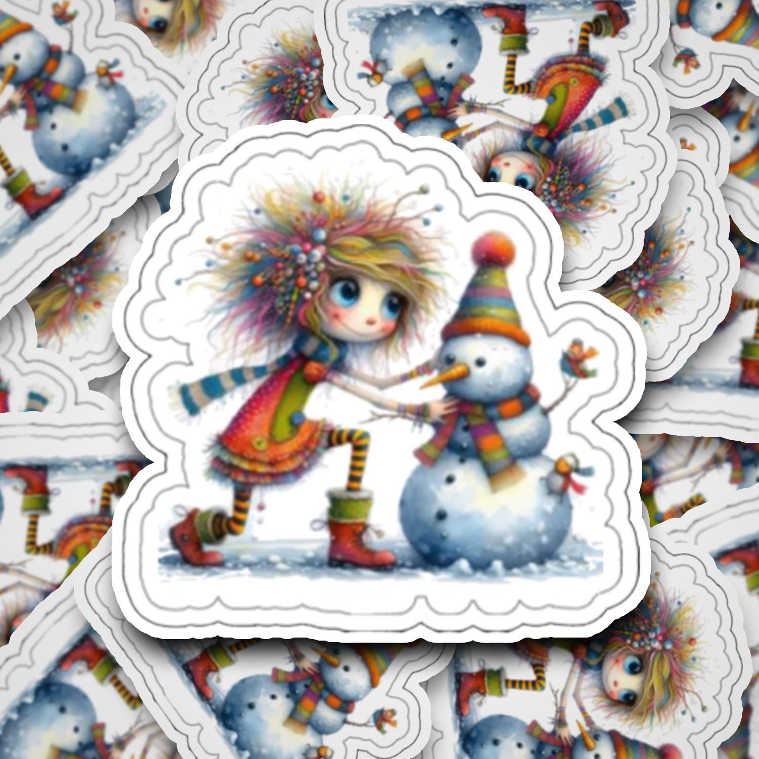 Stickers - Laminated - (9 Designs) Cute Girl - Quirky - Snowman ...