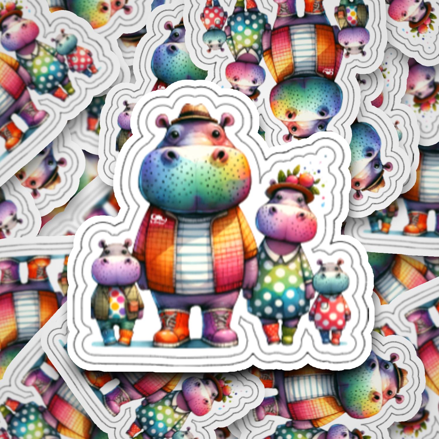 Stickers - (4 Designs) Laminated - Hippos - Hippo Family - Scrapbooking ...