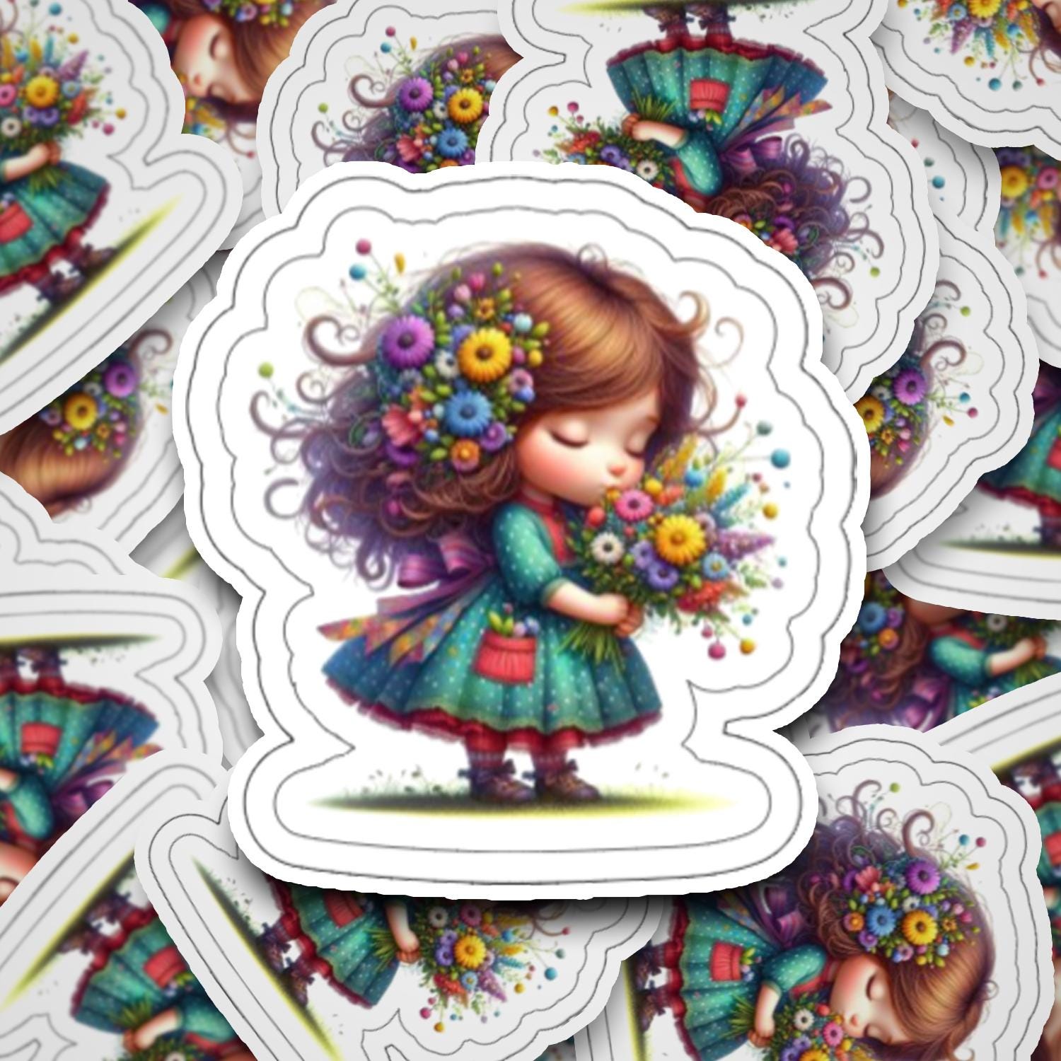 Stickers - Laminated - (10 Designs) Girl - Bouquet - Flower Bouquet ...