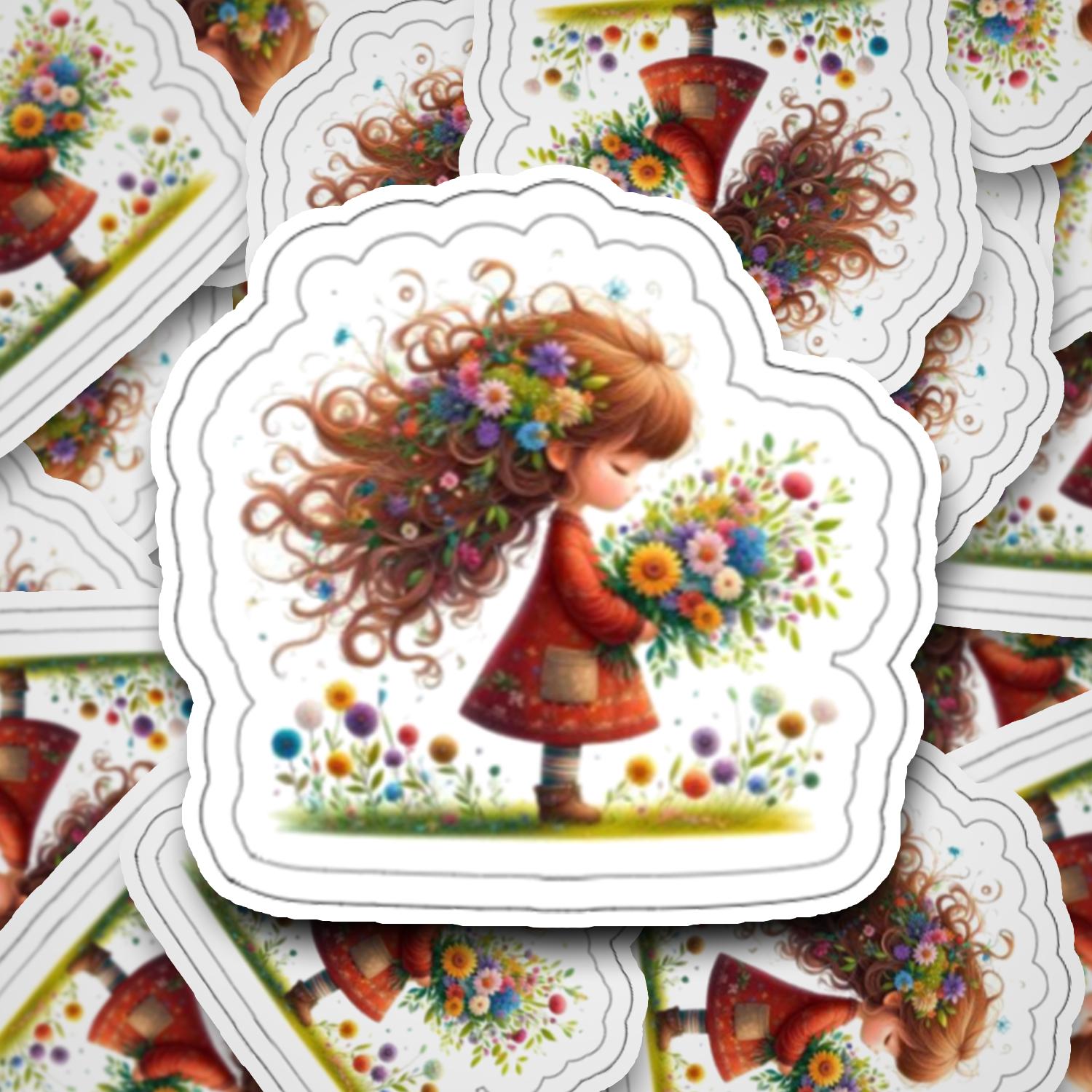 Stickers - Laminated - (10 Designs) Girl - Bouquet - Flower Bouquet ...