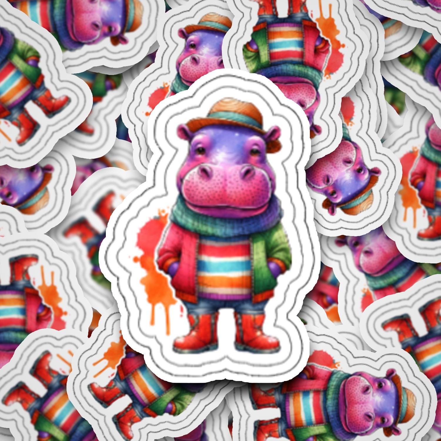 Stickers - (4 Designs) Laminated - Hippos - Hippo Family - Scrapbooking ...