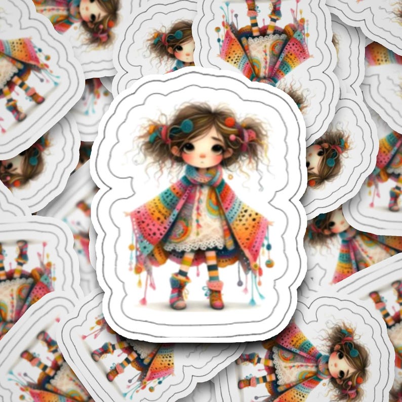 Stickers - Laminated - (9 Designs) Girl - Crochet - Whimsical - Yarn ...
