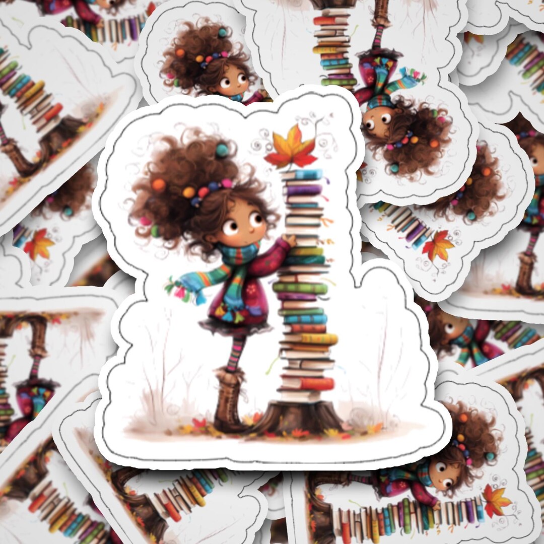 Stickers - Laminated - (10 Designs ) Girl - Autumn - Fall - Bookworm ...