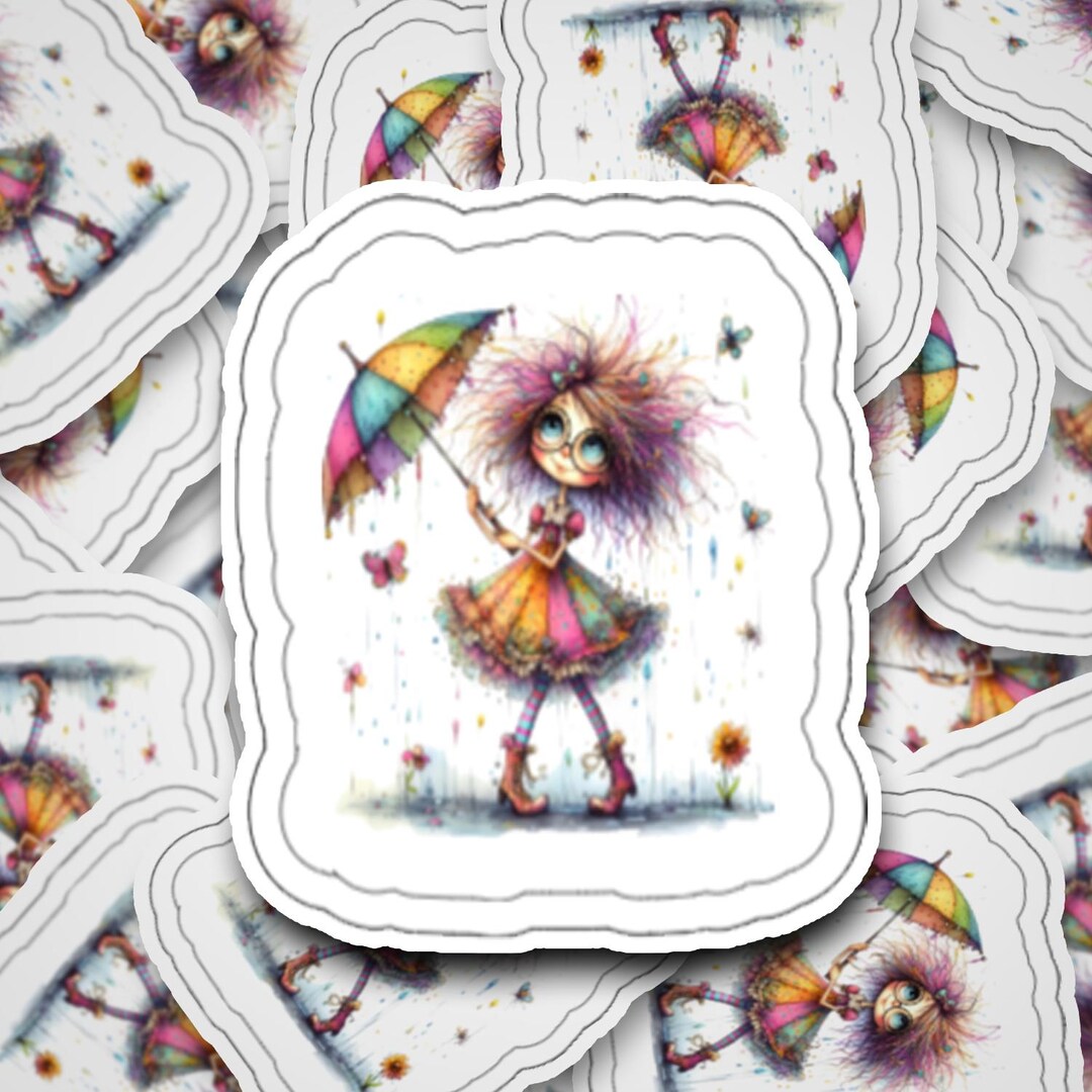 Stickers - Laminated - (10 Designs)girl - Quirky - Whimsical - Umbrella ...