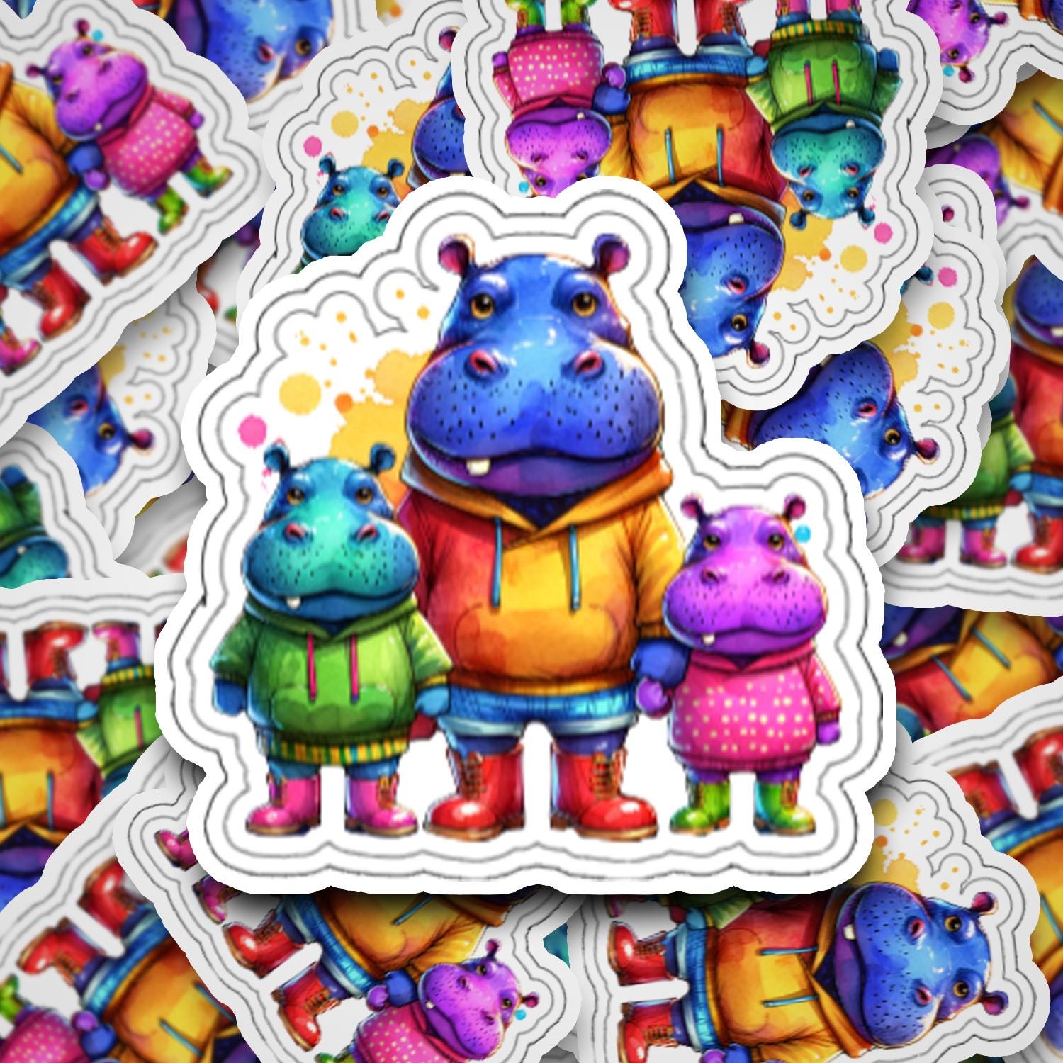 Stickers - (4 Designs) Laminated - Hippos - Hippo Family - Scrapbooking ...