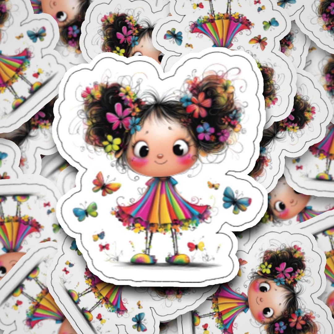 Stickers - Laminated - (10 Designs) Cute Girl - Little Girl - Flowers ...