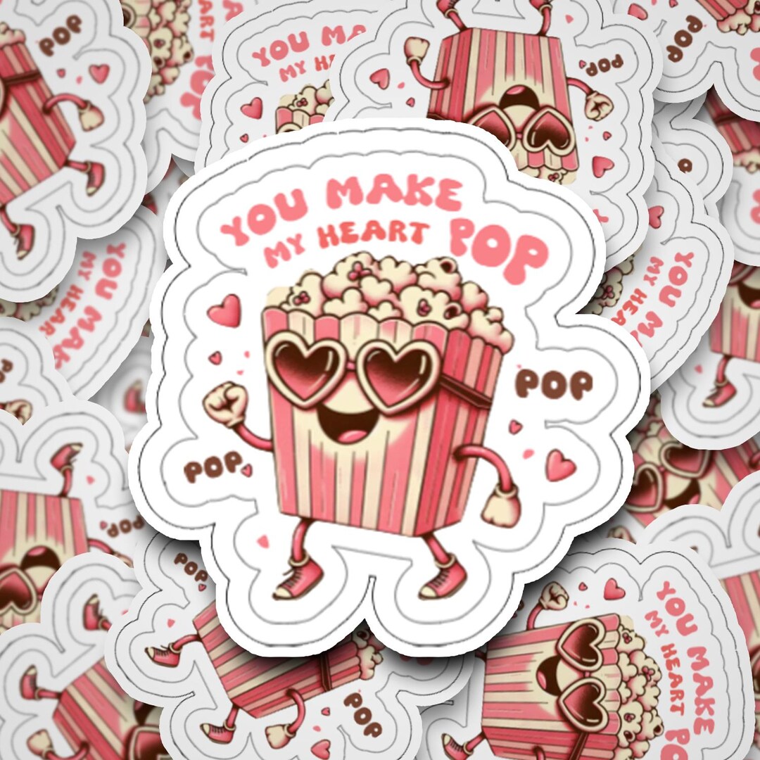 Stickers - Laminated) - Retro - Popcorn - Funny - Heart - Love - Etsy