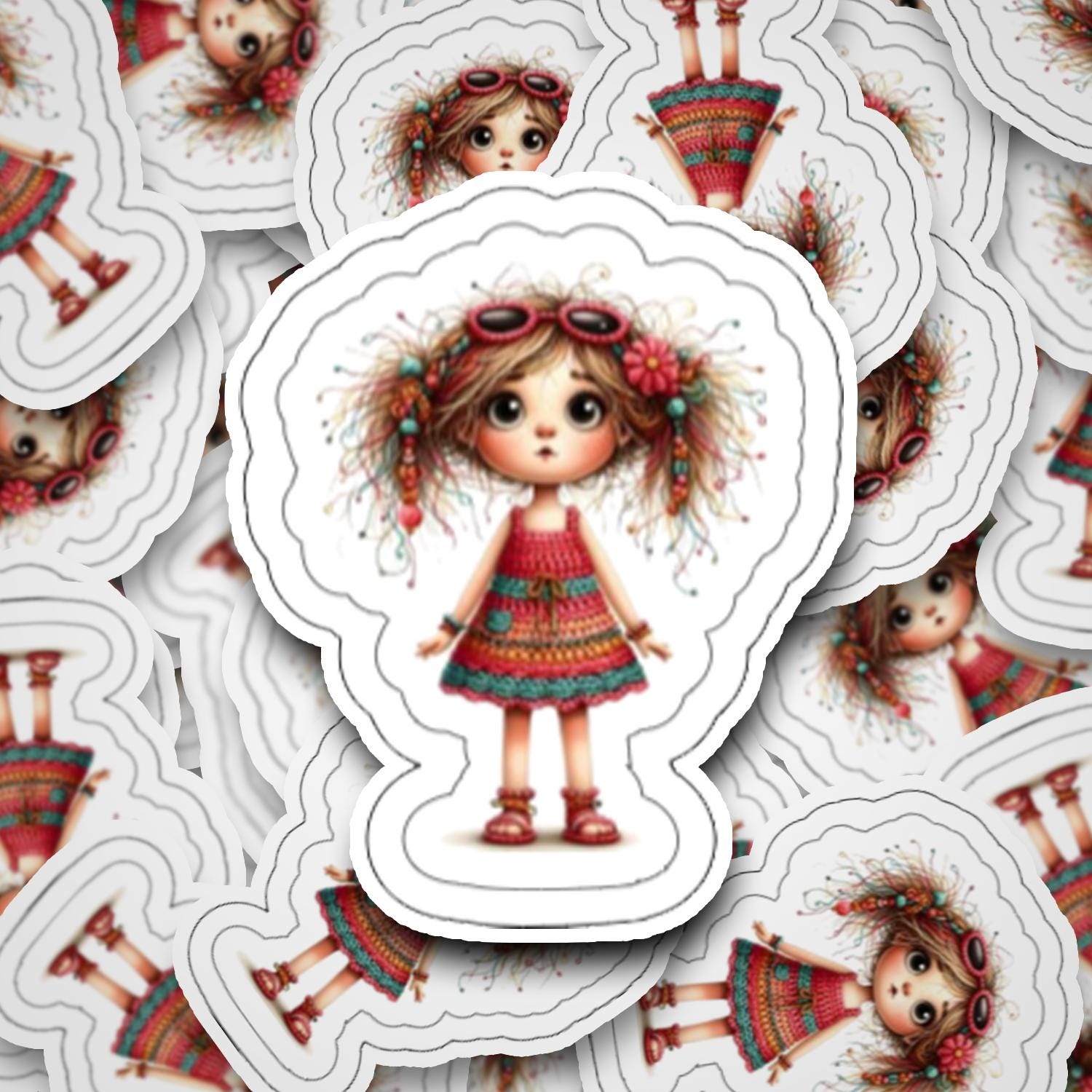Stickers - Laminated - (9 Designs) Girl - Crochet - Whimsical - Yarn ...