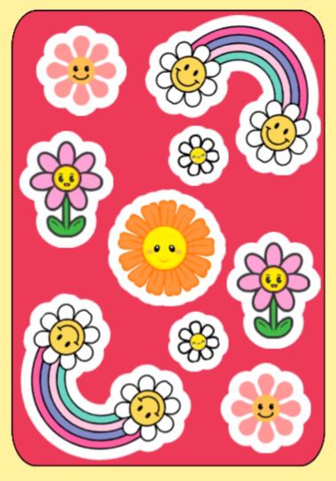 Stickers, Sticker Sheet (6 Stickers), Smiley Face, Rainbow, Flowers ...