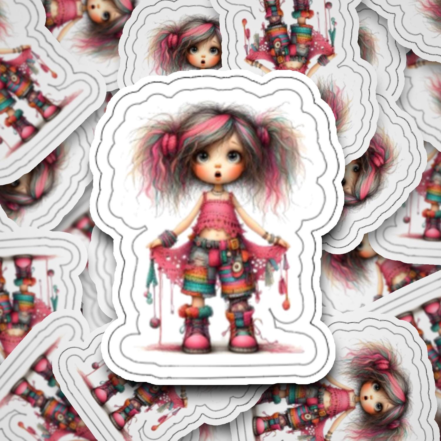 Stickers - Laminated - (9 Designs) Girl - Crochet - Whimsical - Yarn ...
