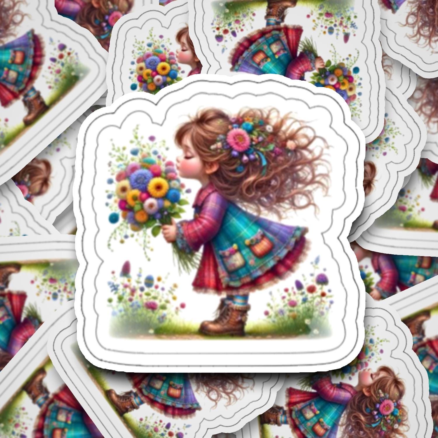 Stickers - Laminated - (10 Designs) Girl - Bouquet - Flower Bouquet ...