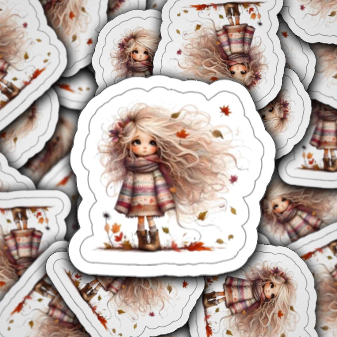 Stickers - Laminated - (10 Designs) Girls - Girl - Fall - Leaves - Big ...