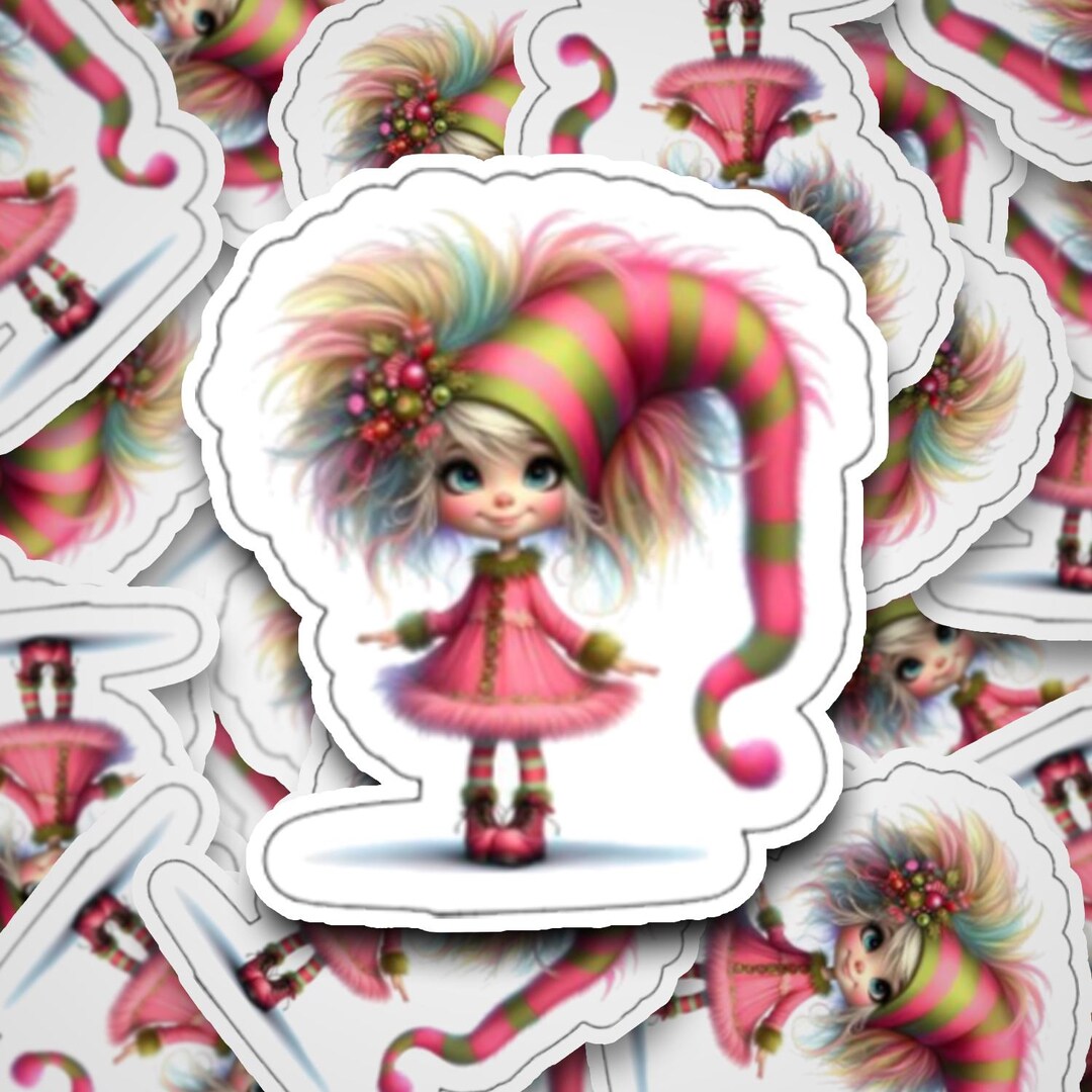 Stickers - Laminated - (6 Designs) Christmas - Holiday - Girl - Santa ...