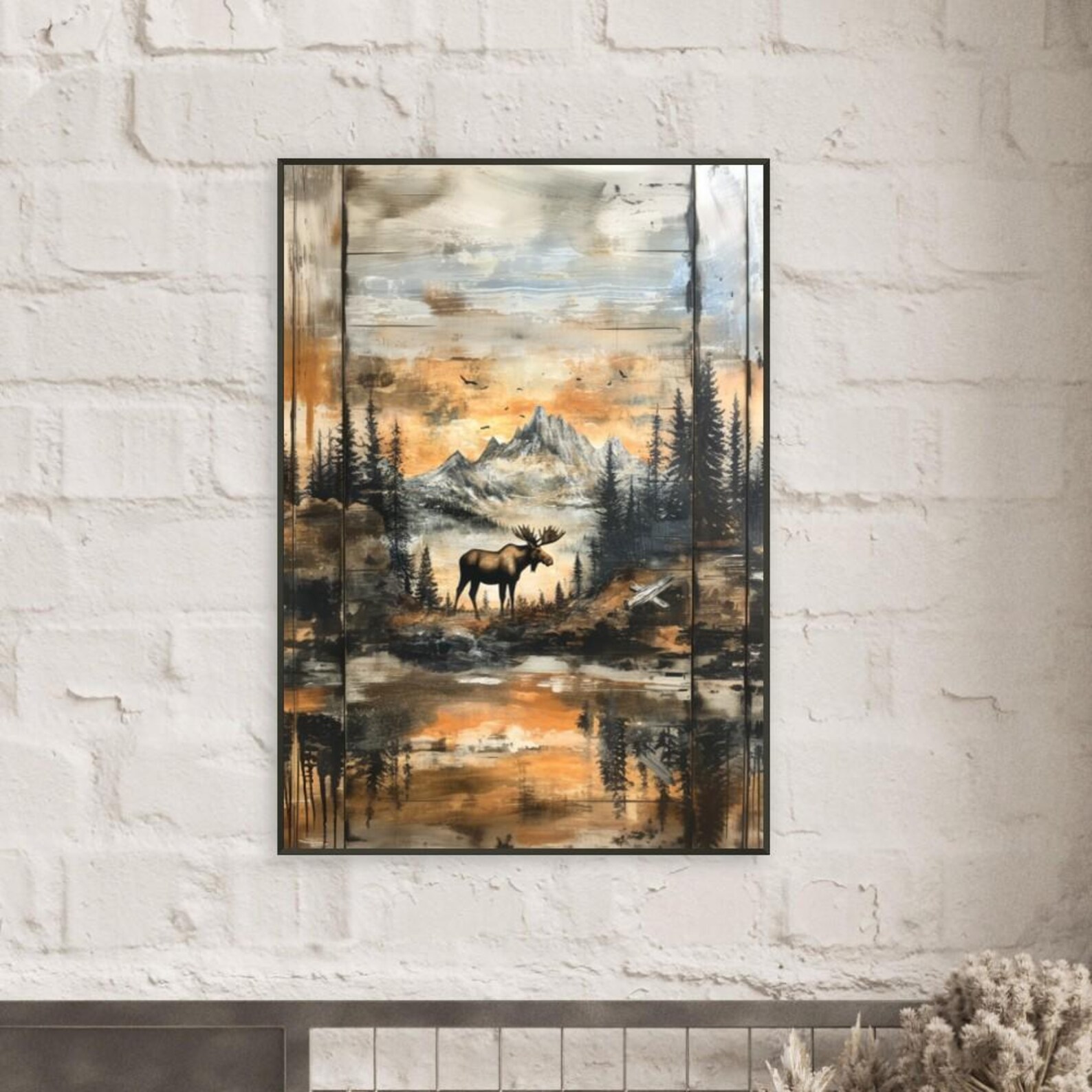 Rustic Wildlife Art, Moose Poster, Classic Matte Paper Metal Framed ...