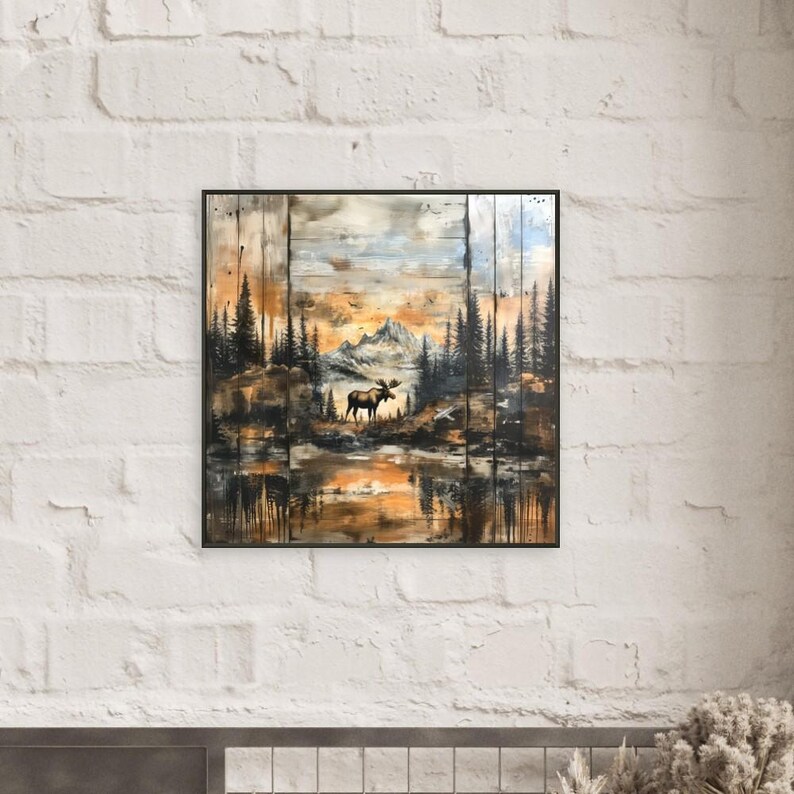 Rustic Wildlife Art, Moose Poster, Classic Matte Paper Metal Framed ...