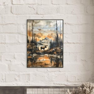 Rustic Wildlife Art, Moose Poster, Classic Matte Paper Metal Framed ...