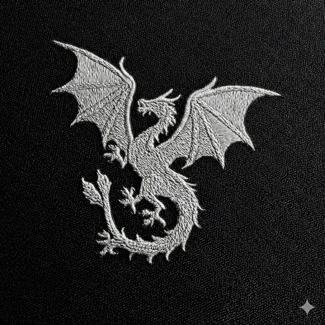 Flying Dragon Embroidery Design, Mythical Dragon Silhouette Stitch ...