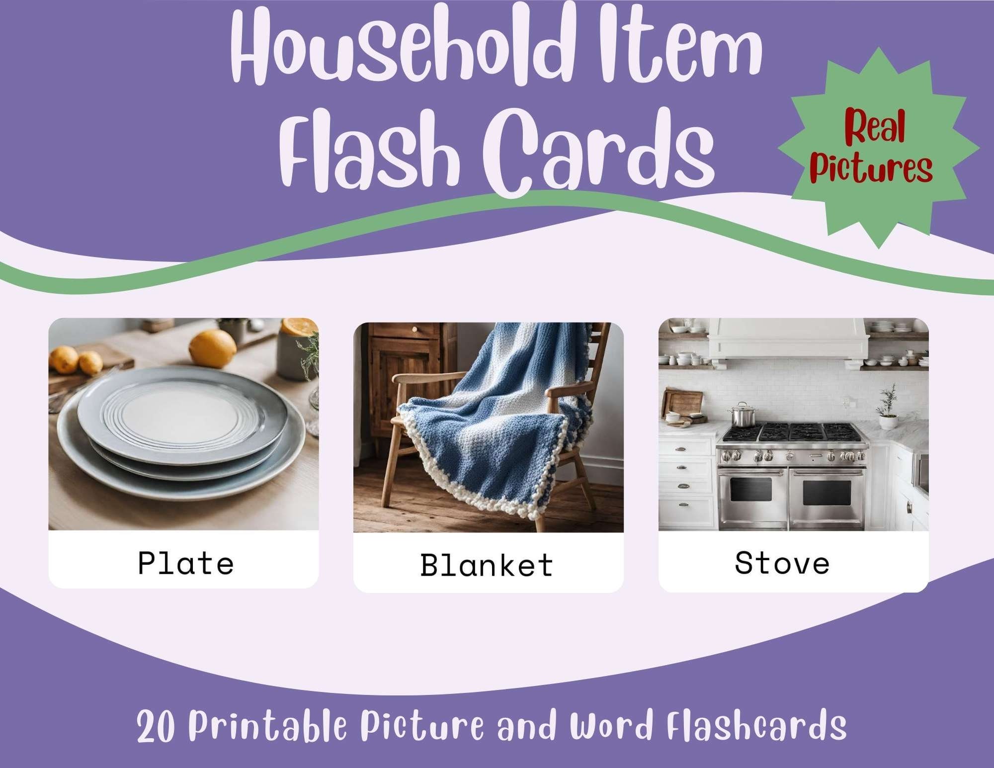Household Item Printable Flash Cards-20 Real Images of Household Items ...