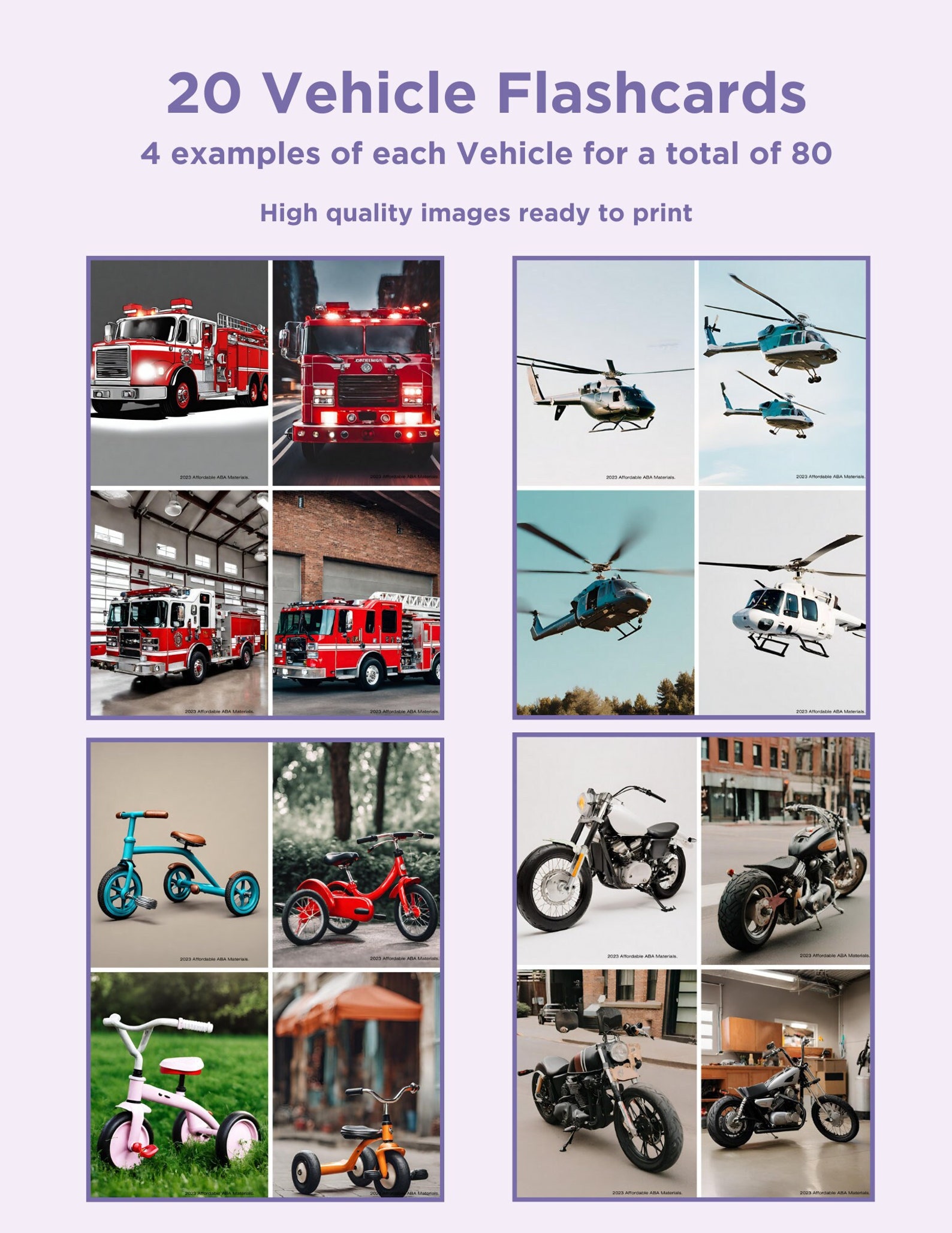 20 Transport Vehicles Flash Cards, Montessori Learning Preschool ...