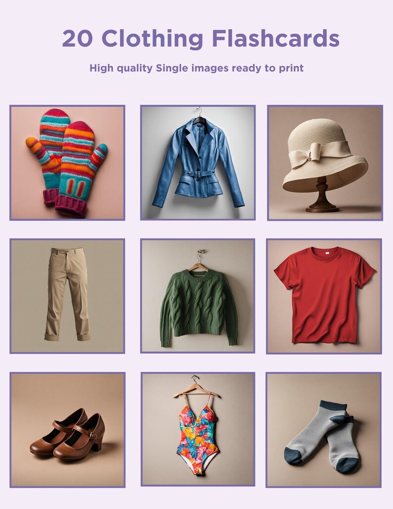 Clothes Digital Flashcards: 20 Digital Downloads for Kids and Teachers ...