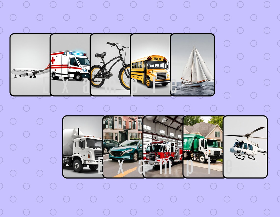 20 Vehicle Flash Cards Educational Cards for Kids and Teachers ...