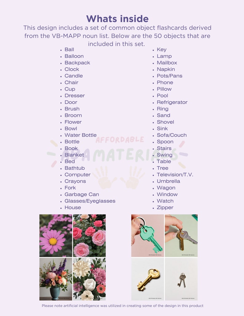 50 Common Object Flashcards- Printable Flashcards, ABA Therapy Material ...