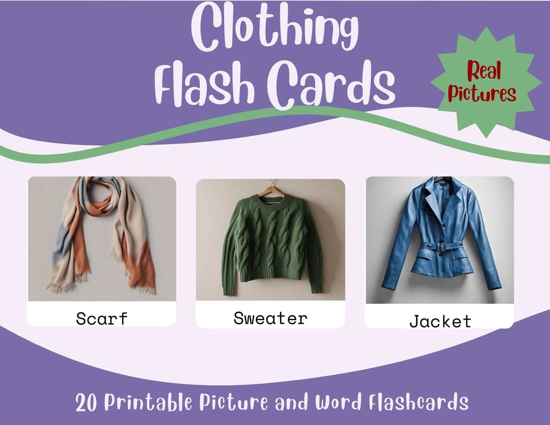 Printable Clothing Vocabulary Cards-things You Wear Flashcards With ...