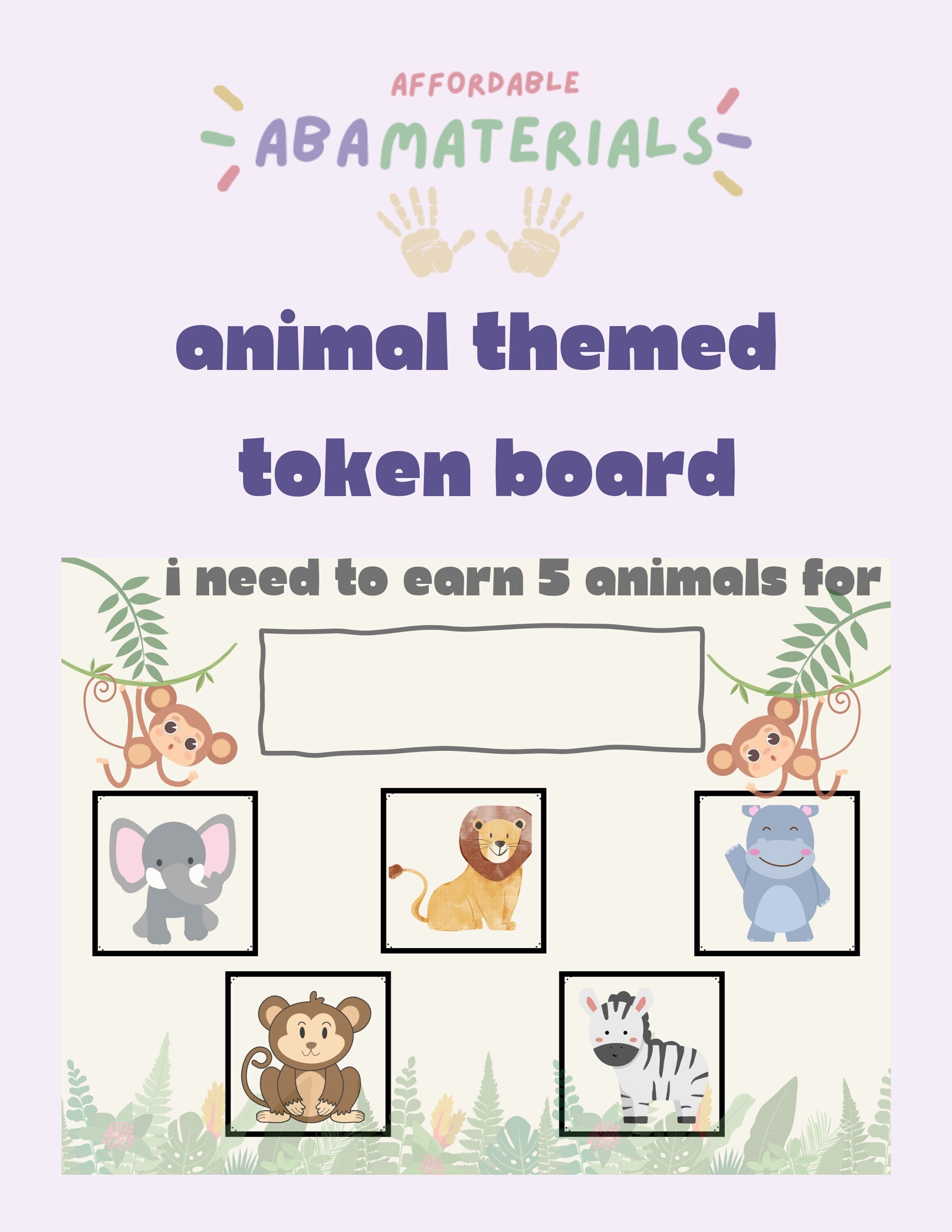 Printable Animal Themed 5 Piece Token Board for Kids- Visual Aid for ...