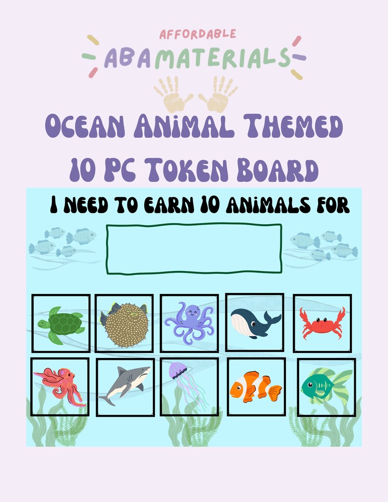 Adorable Ocean Animal Token Board for Kids - Printable Behavior Reward ...