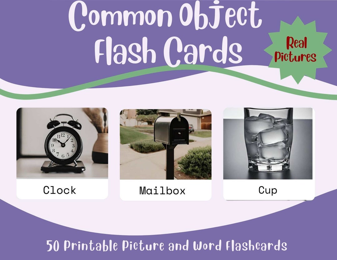 Educational 50 Common Object Flashcards Set With Pictures and Words ...