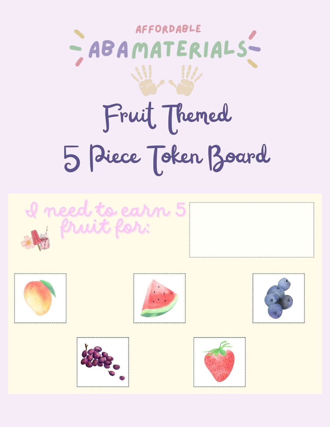Fruit Themed Token Board - Printable 5 Piece Reward System "im Working ...