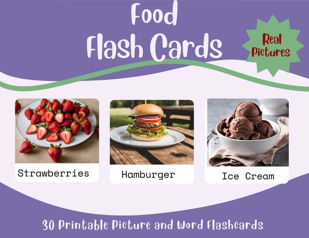 Visual Food Vocabulary Cards - 30 Printable Flashcards for Learning and ...