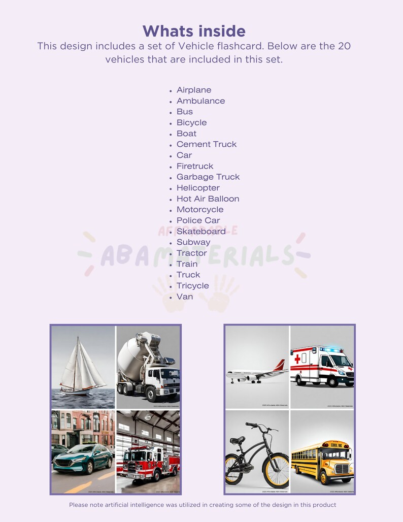 20 Vehicle Flash Cards, Preschool Activity, Printable Montessori Cards ...