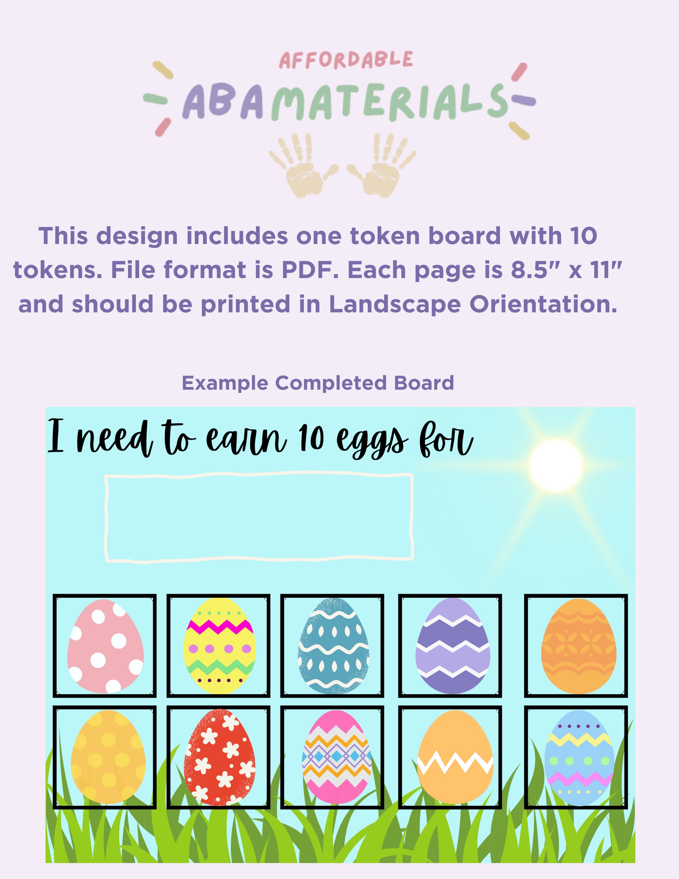 Colorful Easter Egg 10 Piece Print at Home Token Board for Behavior ...
