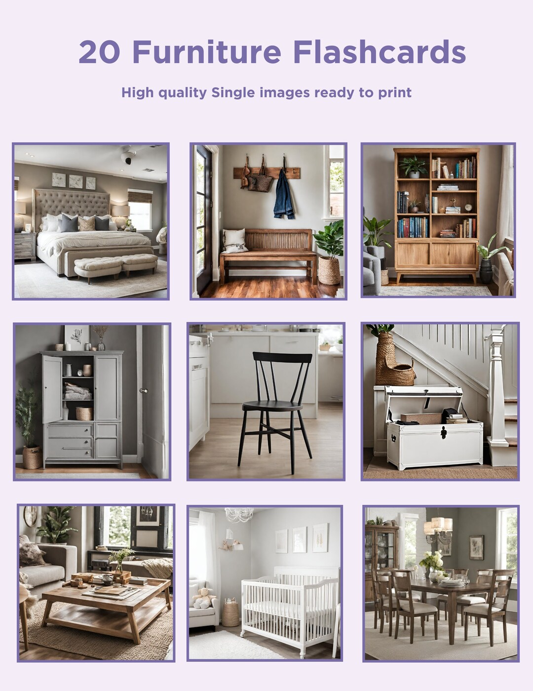 Furniture Flashcards - 20 Printable Furniture Flashcards for Kids Flash ...