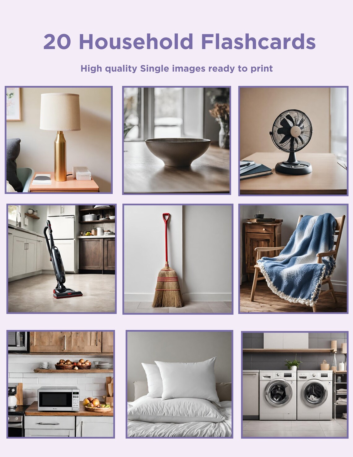 Household Item Printable Flashcards 20 Children Flashcards, Preschool ...