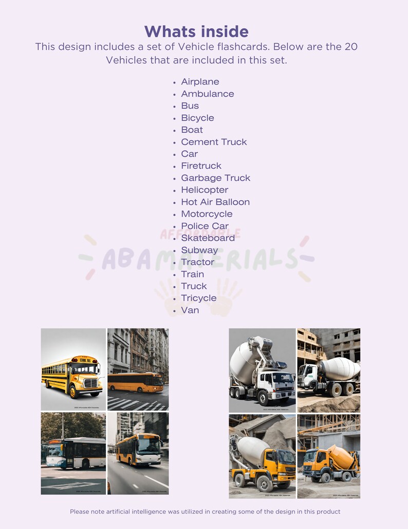 20 Transport Vehicles Flash Cards, Montessori Learning Preschool ...